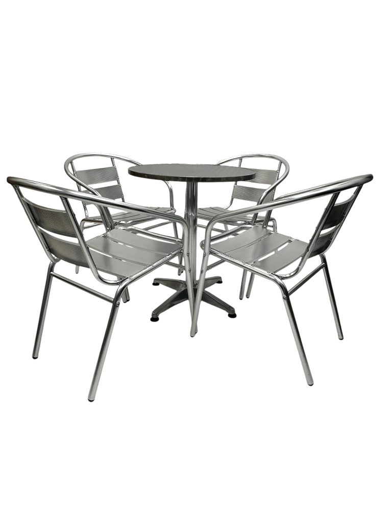 Aluminium Cafe Set - Round Table & 4 Chairs - BE Furniture Sales