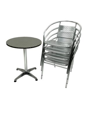 Aluminium Cafe Set - Round Table & 4 Chairs - BE Furniture Sales