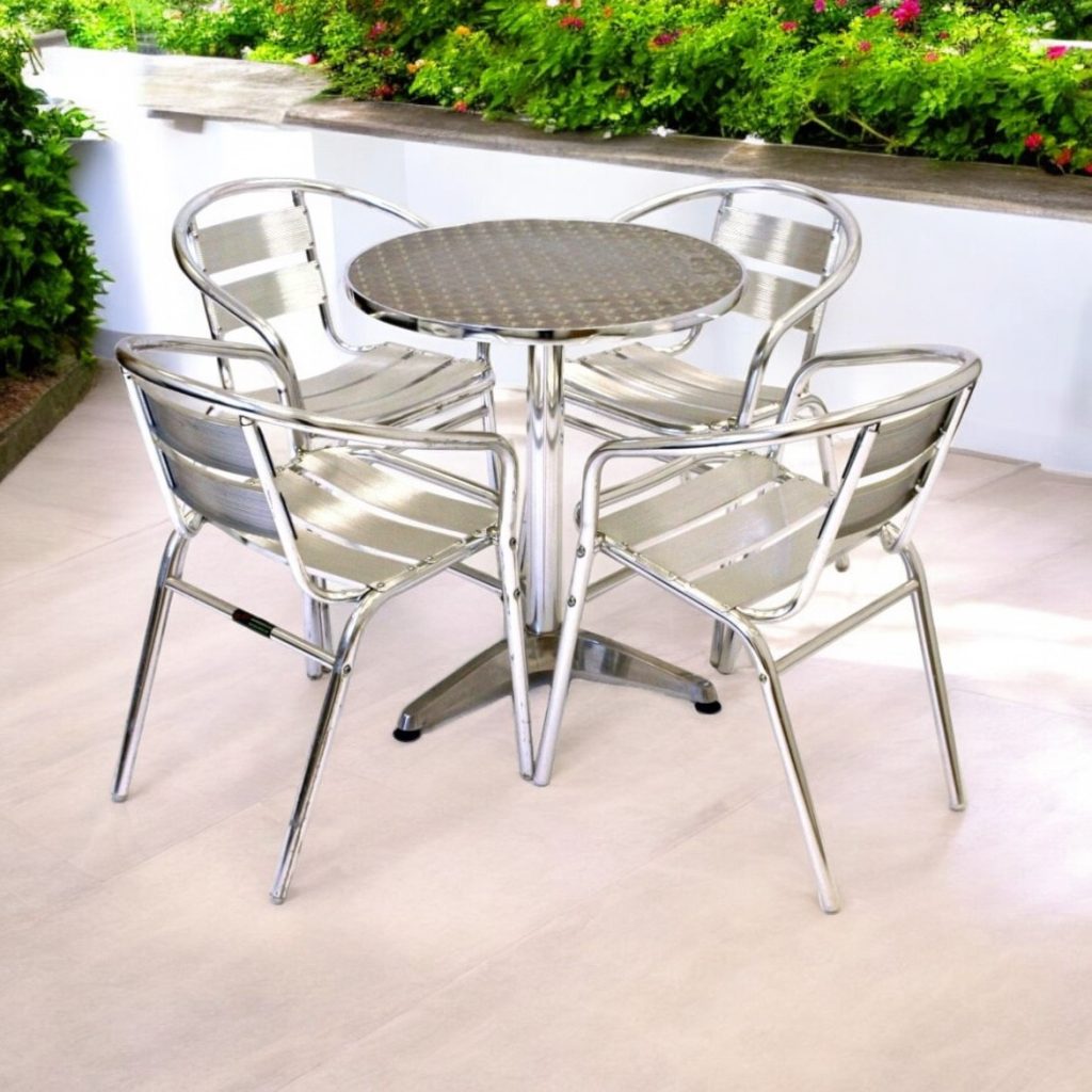 Aluminium Cafe Set - Round Table & 4 Chair Set - BE Furniture Sales