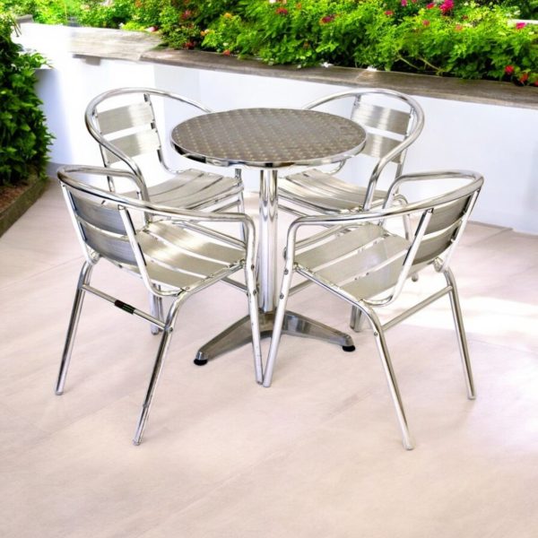 Aluminium Cafe Set - Round Table & 4 Chair Set - BE Furniture Sales
