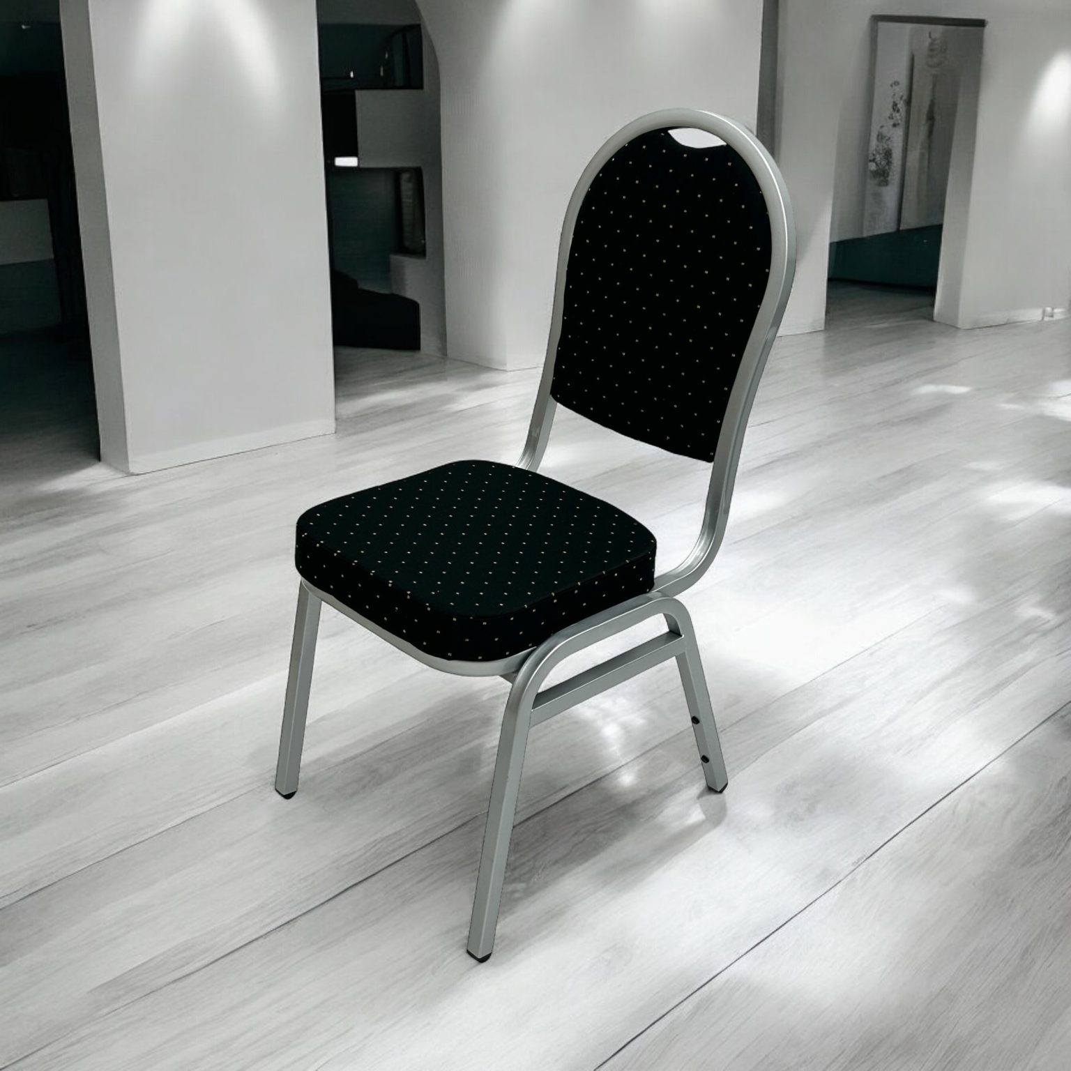 Premium Black Banquet Chair - Silver Frame - BE Furniture Sales