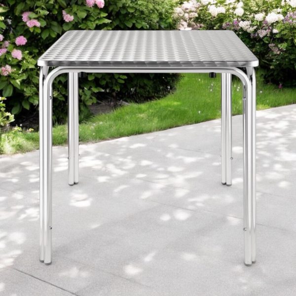 70cm Square Stacking Aluminium Table, Rolled Edge - BE Furniture Sales