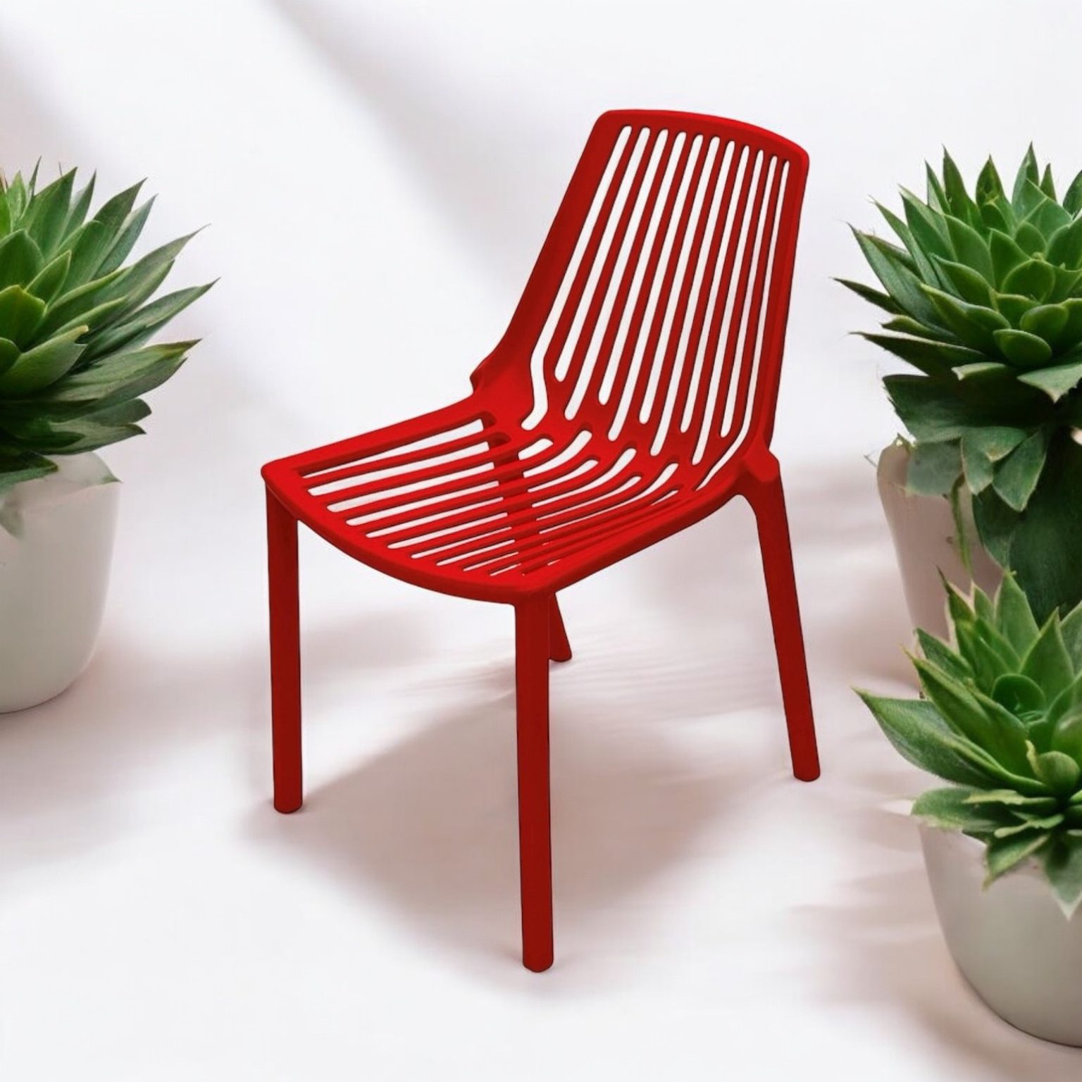 Red Plastic Stacking Chairs, Cafe's, Bistros or Gardens