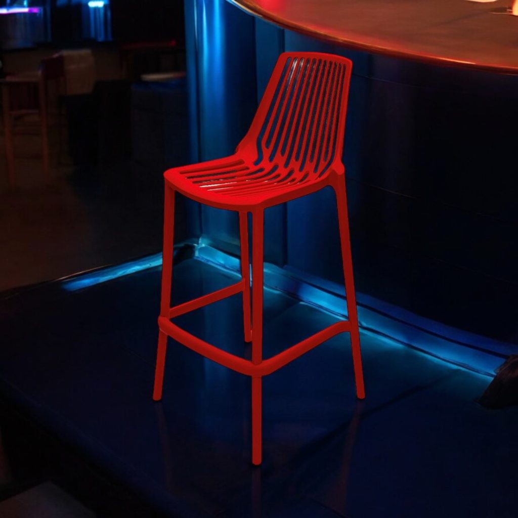 Red Plastic Stacking Bar Stools - Pub, Cafe's, Clubs - BE Furniture Sales