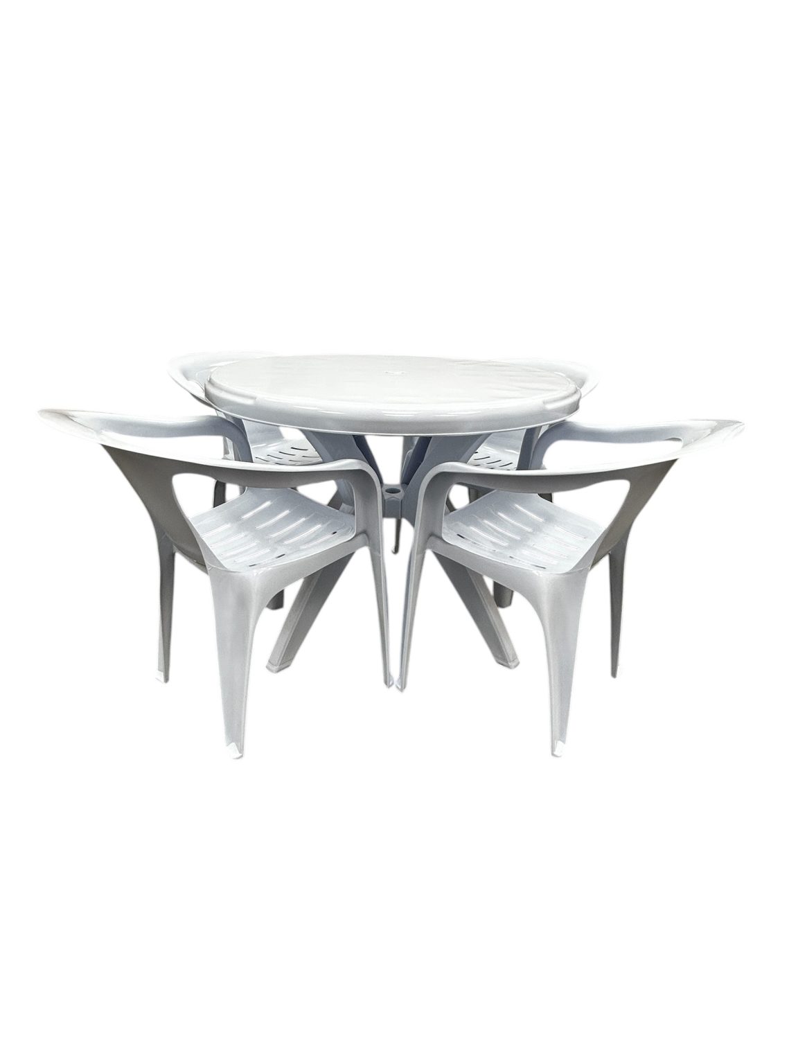 White Plastic Garden Furniture, Round Table plus 4 Chairs