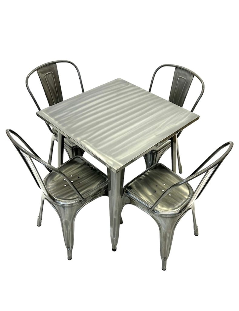 Silver Tolix Bistro Sets - 4 Tolix Chairs & 1 Table - BE Furniture Sales