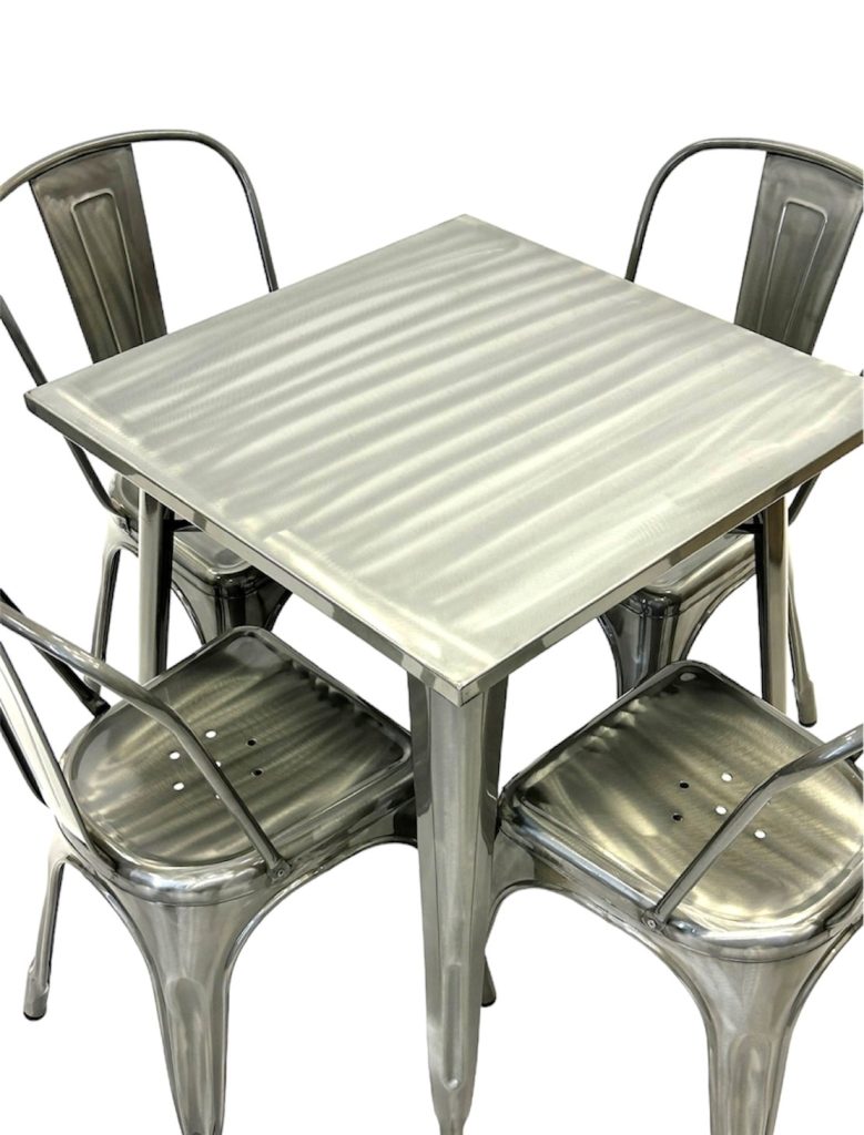 Silver Tolix Bistro Sets - 4 Tolix Chairs & 1 Table - BE Furniture Sales