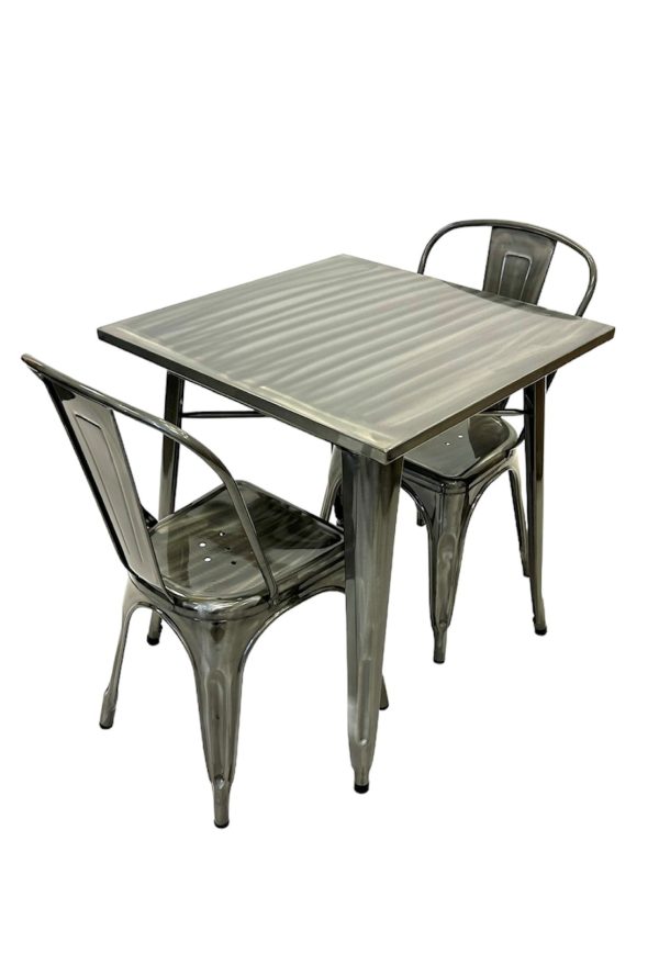 Silver Tolix Furniture Set, Table & 2 Silver Tolix Chairs - BE ...
