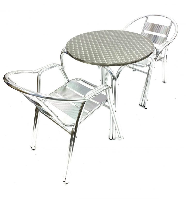 Aluminium Cafe Set - Round Table & 4 Chair Set - BE Furniture Sales