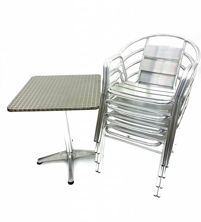Garden Aluminium Bistro Set - Square Table & 4 Double Tube Chairs