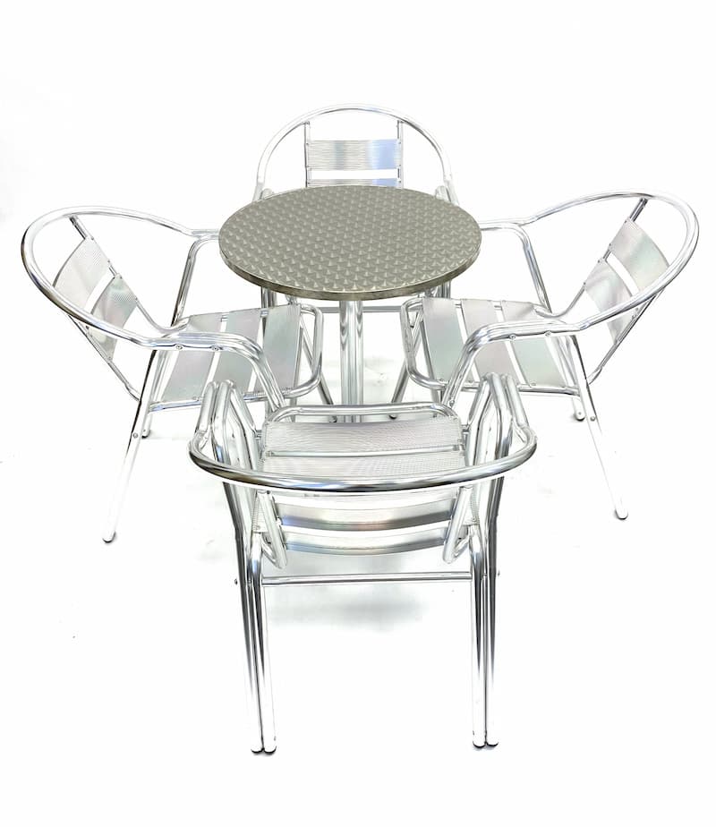 Aluminium Set - Round Pedestal Table & 4 Double Tube Chairs