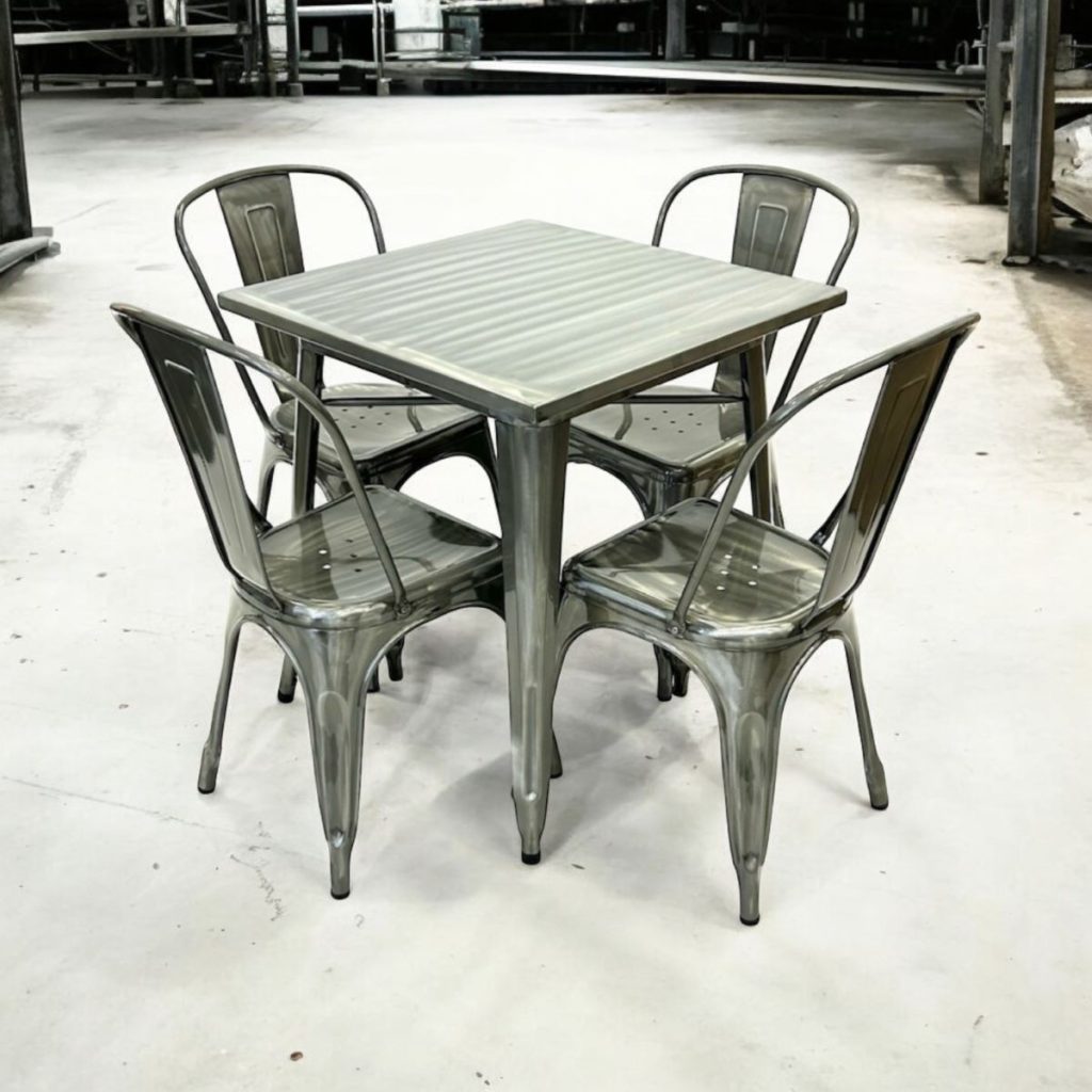 Silver Tolix Bistro Sets - 4 Tolix Chairs & 1 Table - BE Furniture Sales