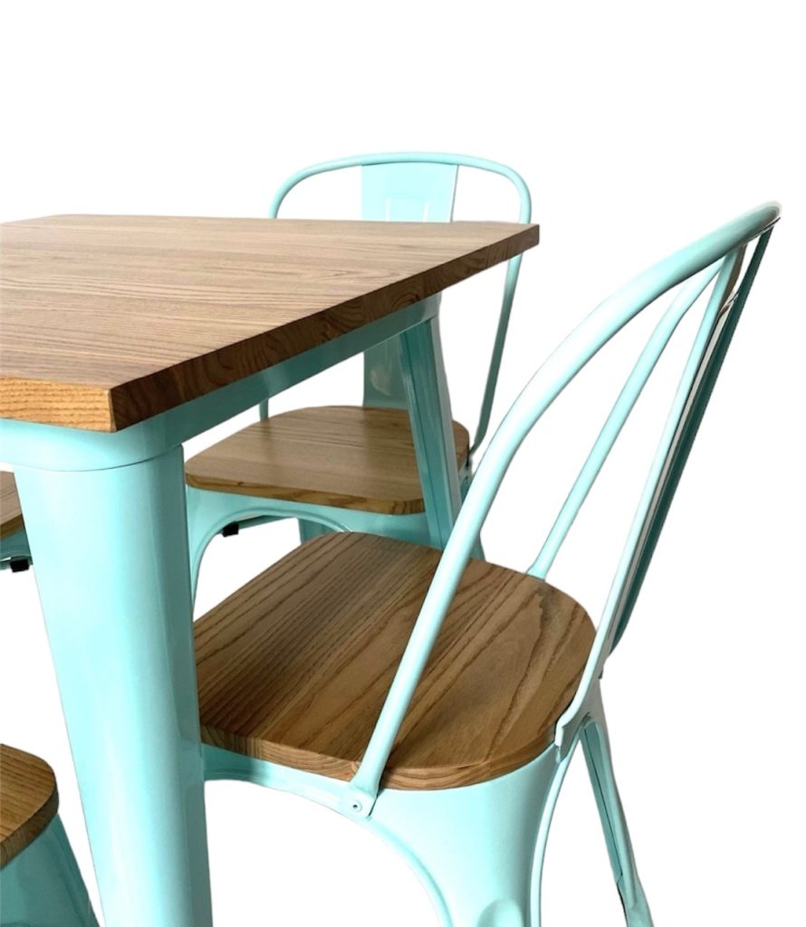 Blue Metal Tolix Sets - 4 Tolix Chairs & 1 Table - BE Furniture Sales