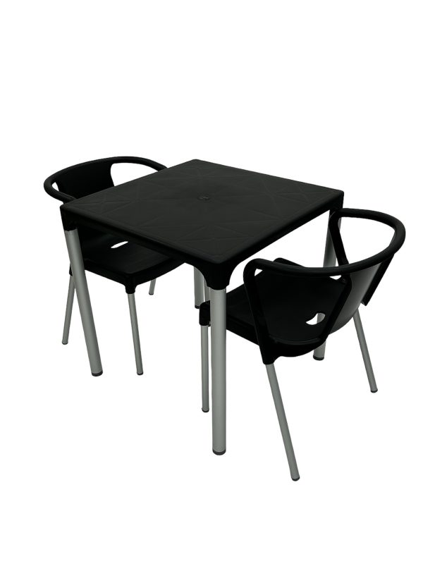 Black Plastic Cafe Set - Table & 2 Chairs from BE Furniture Sales