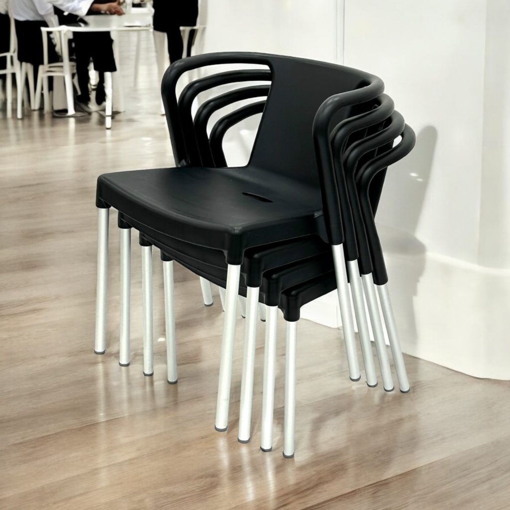 Plastic Stacking Chairs - Black or Grey - BE Furniture Sales