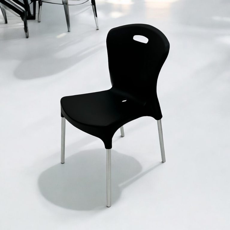 Black Plastic Stacking Chairs with Aluminium Legs - BE Furniture