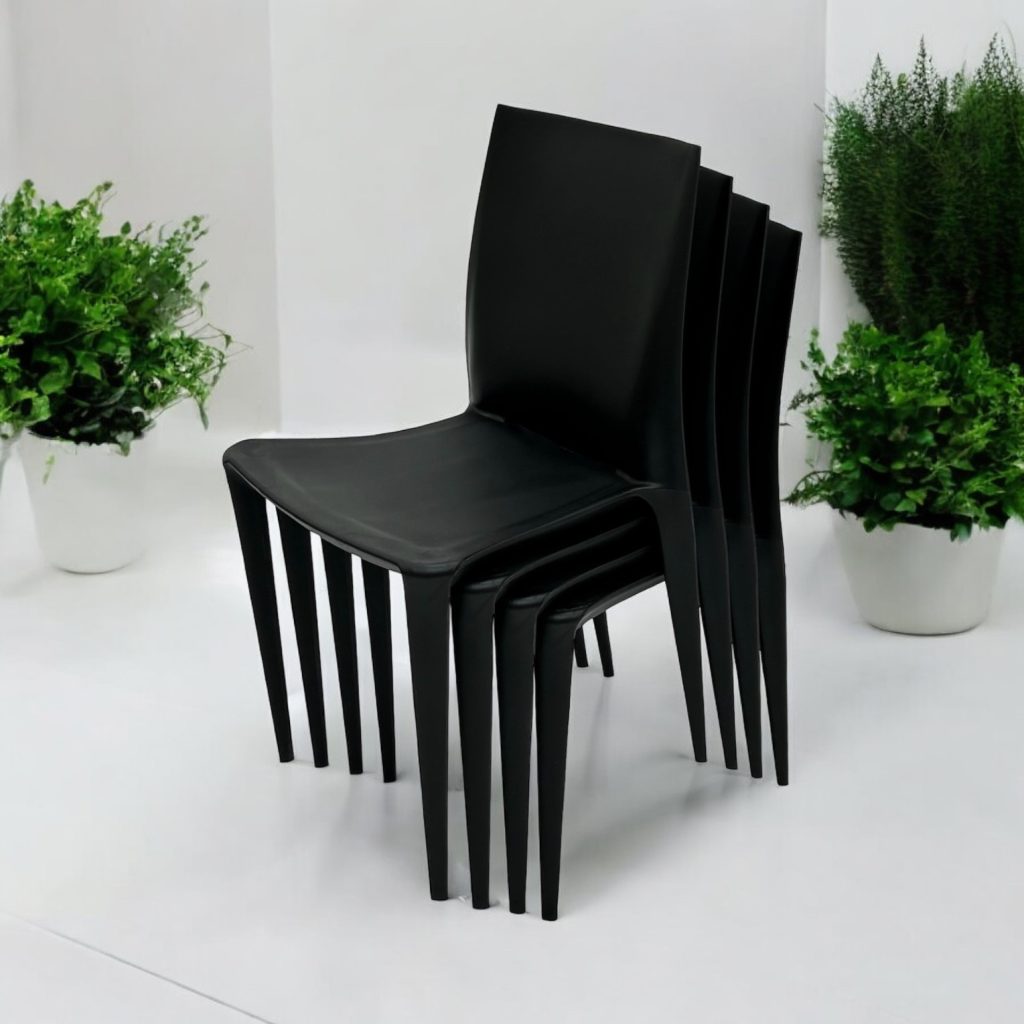 Black Plastic Stacking Chairs - Cafe or Home - BE Furniture Sales