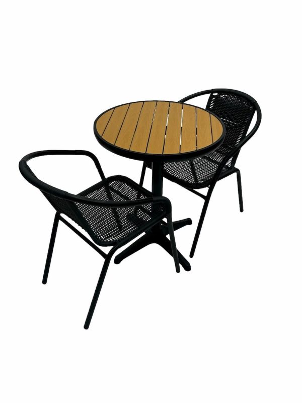 Outdoor Cafe Set , Round Bistro Table & 2 Rattan Chairs - BE Furniture ...