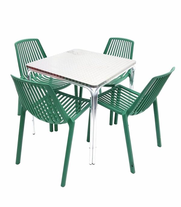 Green Bistro Furniture Set, Aluminium Table & 4 Green Chairs