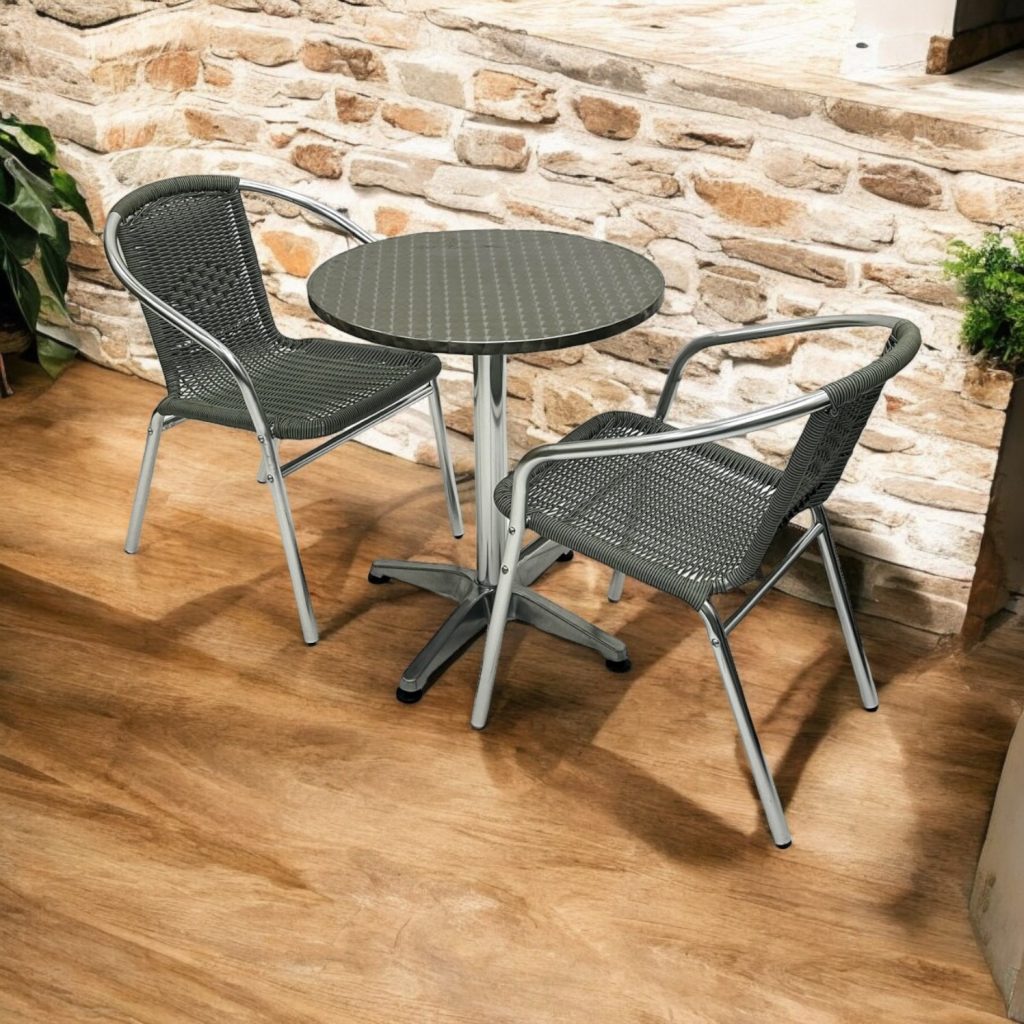Grey Rattan Two Chair Bistro Set - BE Furniture Sales